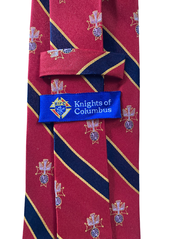 Red Tie with 4th Degree Logo and Blue Stripes - Knights Gear USA